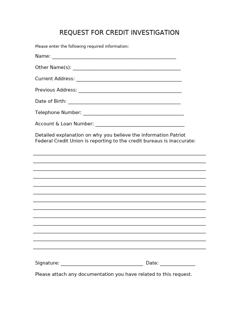 Request For Credit Investigation | PDF