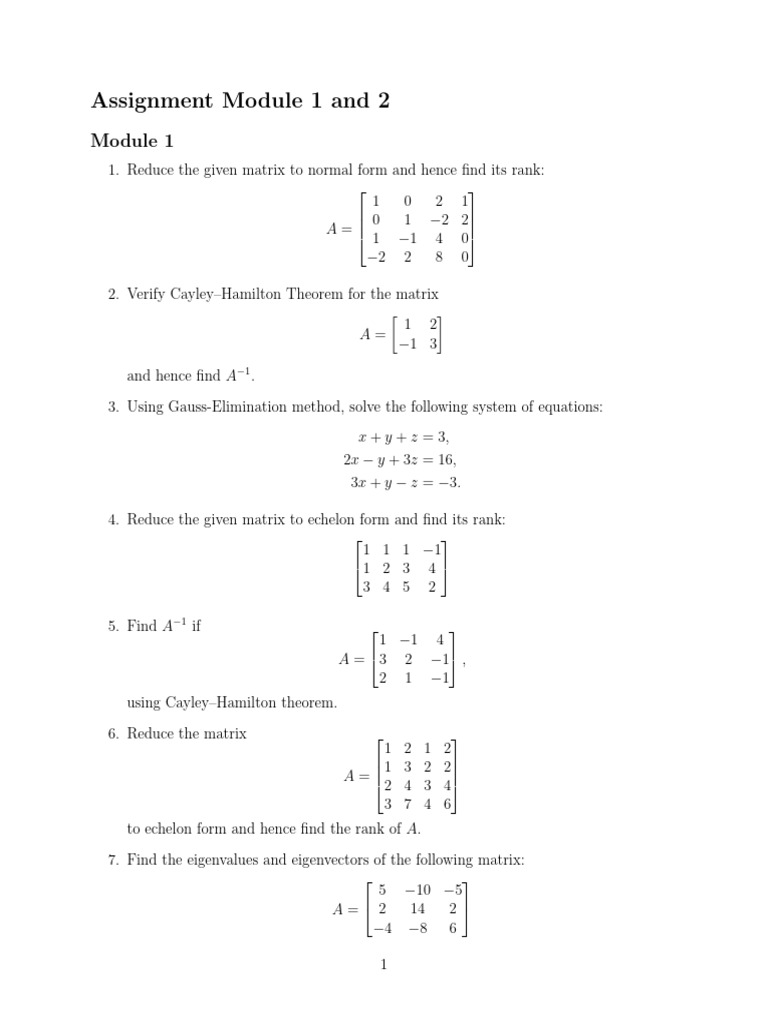 Assignment Mod 1-4 | PDF | Matrix (Mathematics) | Geometry
