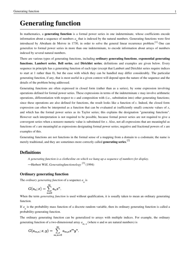 Generating Functions | Download Free PDF | Series (Mathematics ...