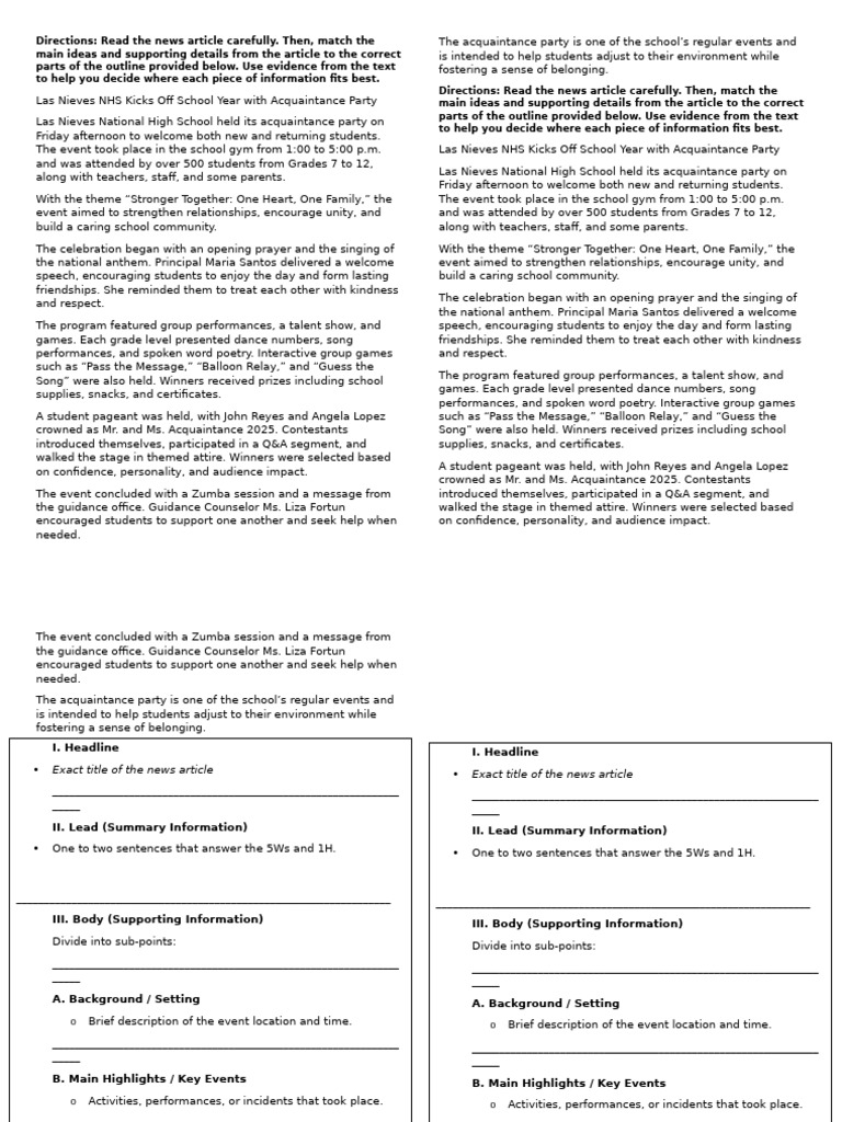 Types of News Paper - Activity - Straight News | PDF | Human Communication