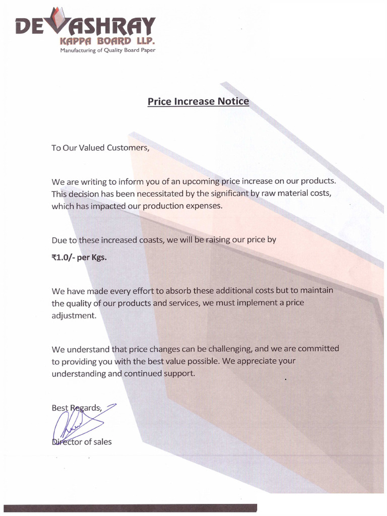 Price Increase Notice | PDF