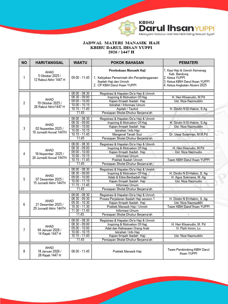 Jadwal Manasik Haji KBIH 2026 | PDF
