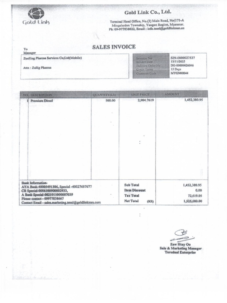 Gold Link Premium Diesel Receipt | PDF