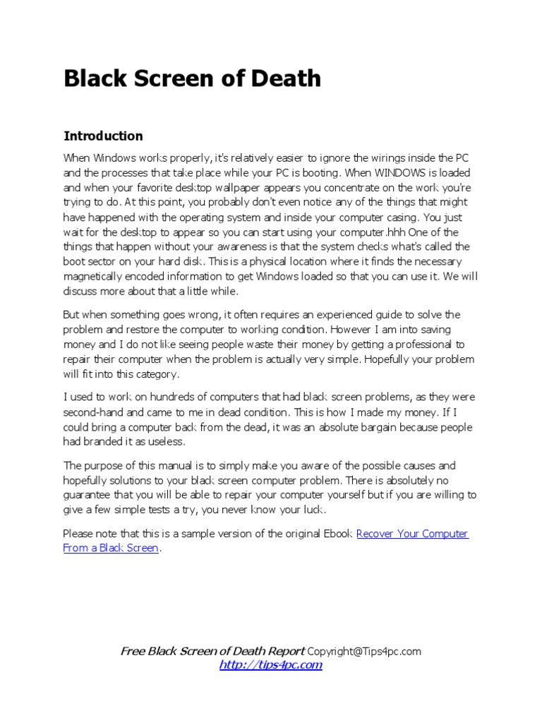 Black Screen of Death Free Report | PDF | Booting | Bios