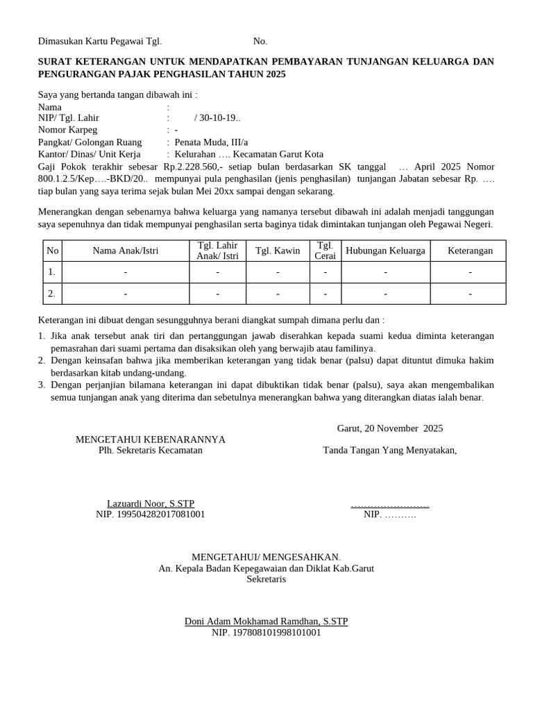Surat Keterangan Tunjangan Keluarga 2025 | PDF