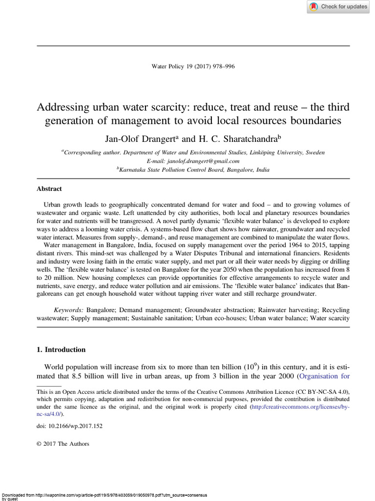 Addressing Urban Water Scarcity - Reduce, Treat and Reuse - The Third ...