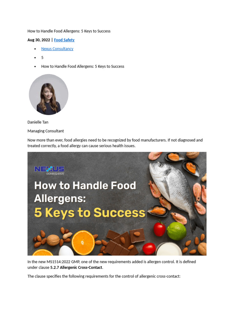 Food Allergen Management: 5 Essential Keys | PDF | Food Allergy | Allergen