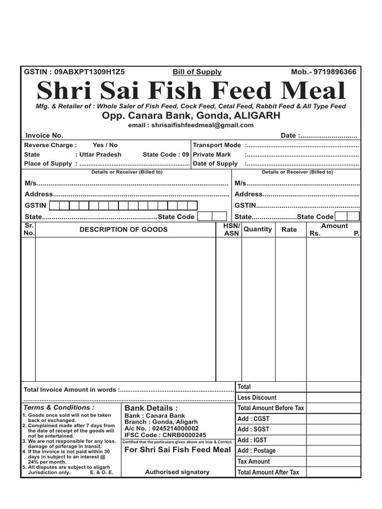 Shri Sai Fish Feed Meal | PDF | Taxes