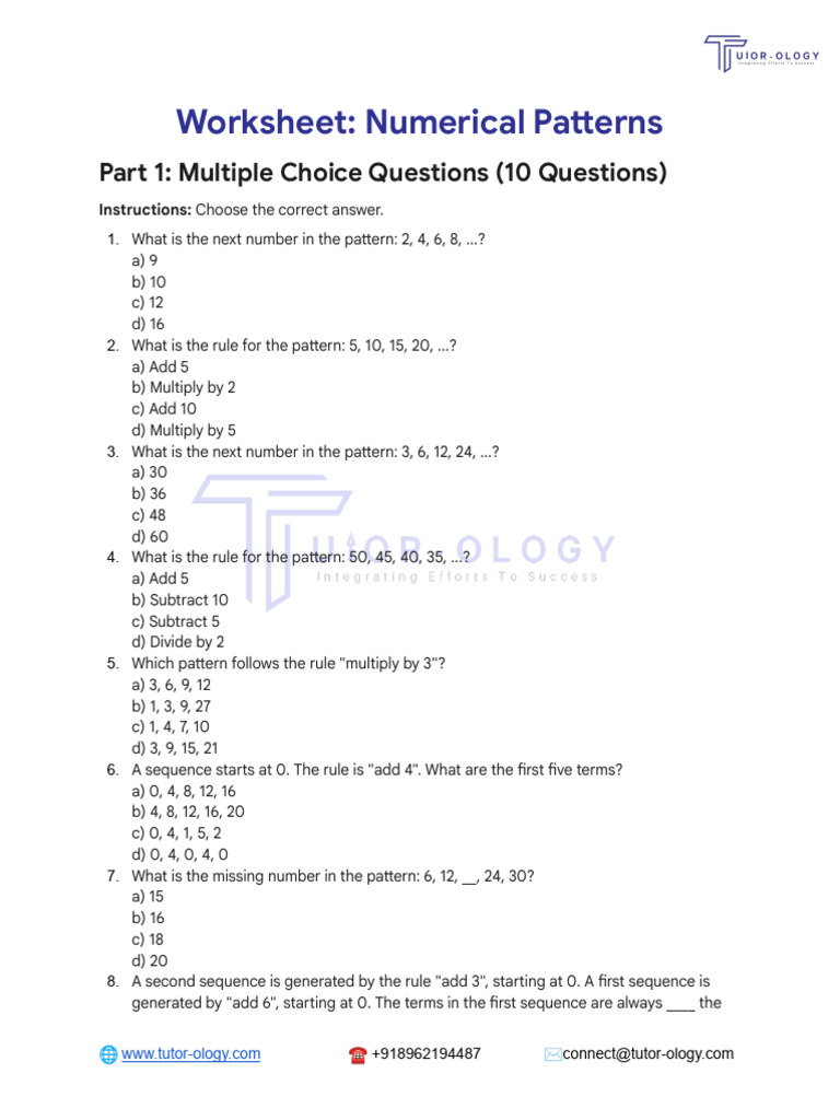 Numerical Patterns - G5 - CH-12 (Patterns in The Coordinate Plane ...