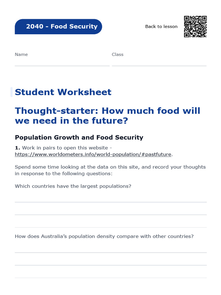 2040 - Food Security - Student Worksheet | PDF | Food Security ...