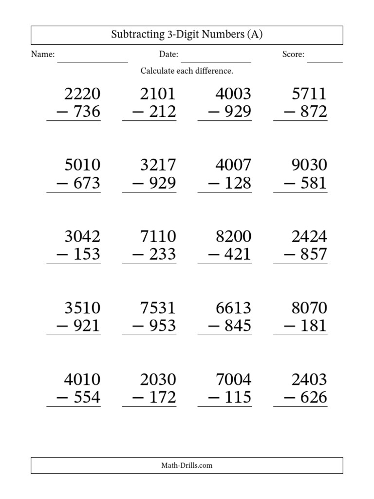 Large Print Subtraction Multi Digit All Regrouping 04-03-001.1676487065 ...