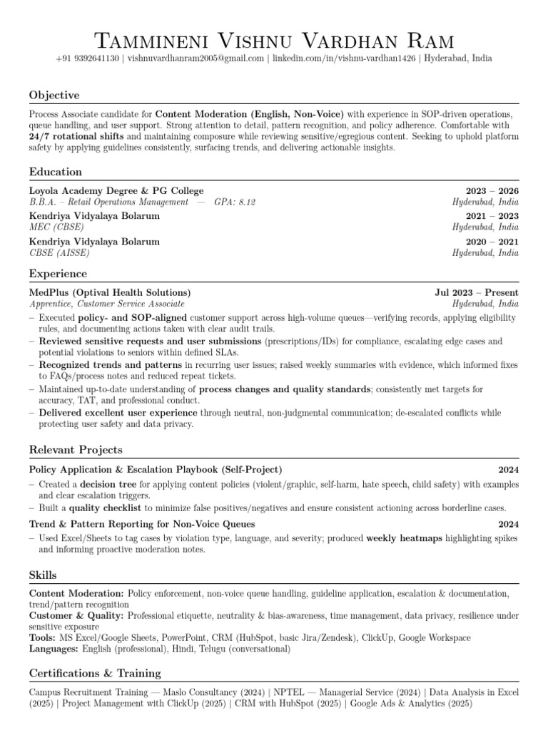 Vishnu S Genpact Resume | PDF