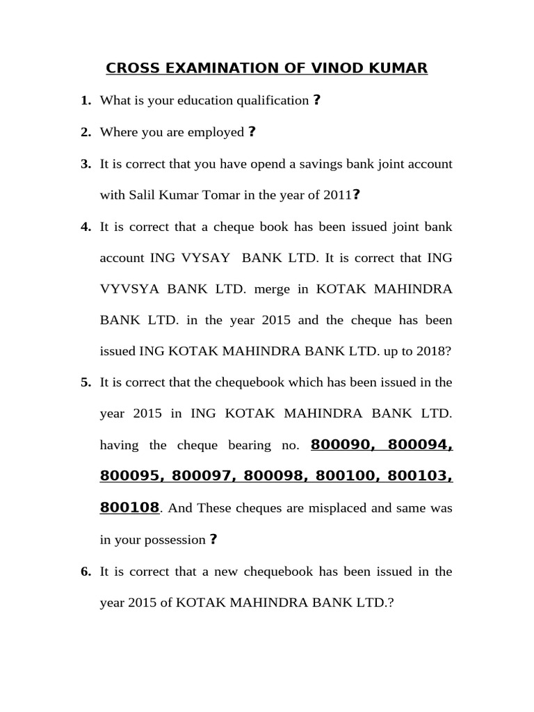 Cross Examination of Vinod Kumar | PDF