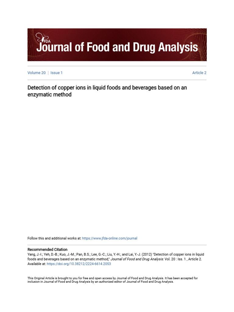 Detection of Copper Ions in Liquid Foods and Beverages Based On A | PDF ...