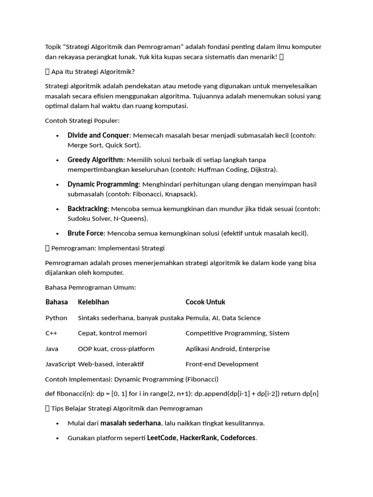 Strategi Algoritmik dan Pemrograman Efisien | PDF