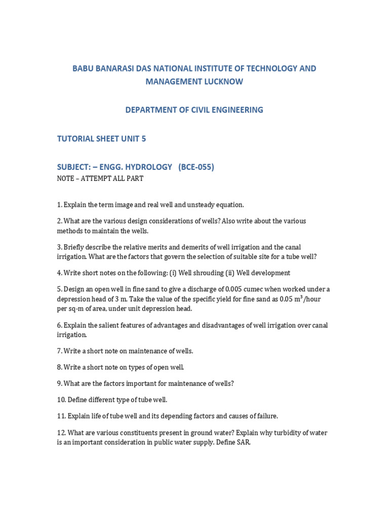 HYDROLOGY Assignment 2 Unit 5 | PDF | Groundwater | Water