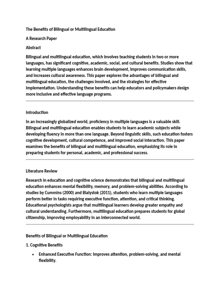 The Benefits of Bilingual or Multilingual Education | PDF ...