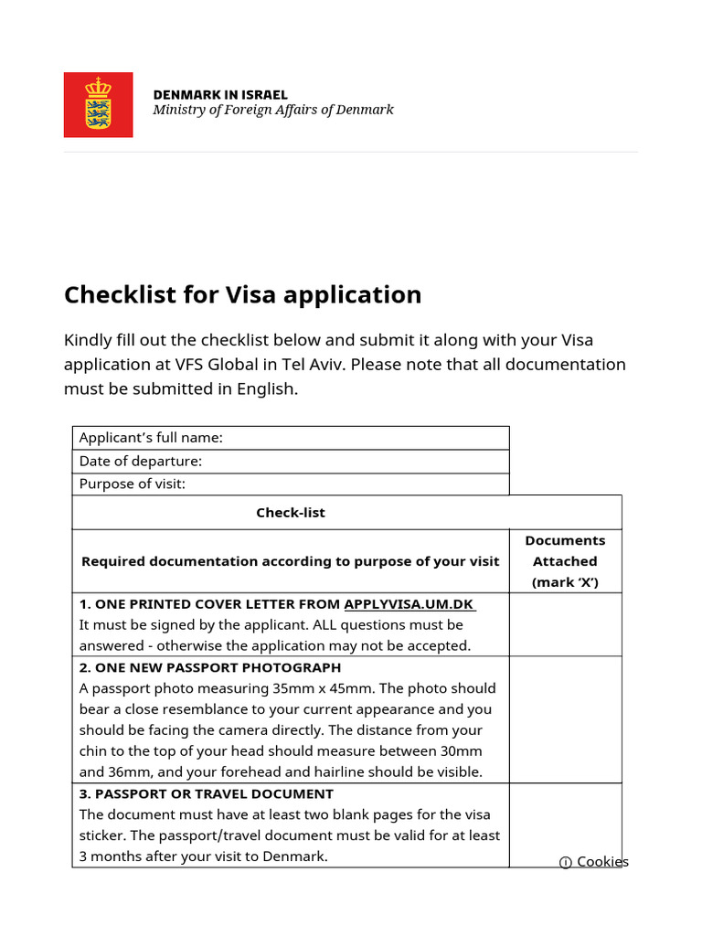 Denmark Visa Application Checklist | PDF | Travel Visa | Passport