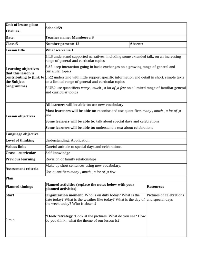 What We Value 1comparing Grade 5 | PDF | Curriculum | Learning