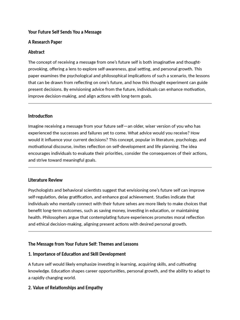 Your Future Self Sends You A Message | PDF | Personal Development | Goal