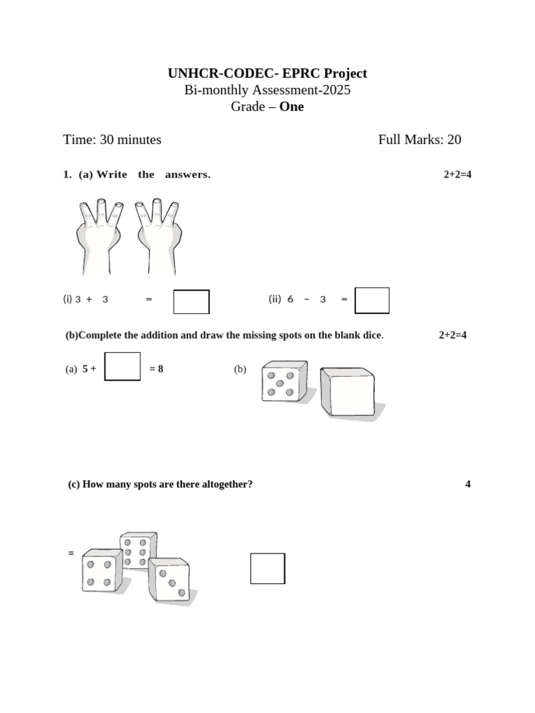 Bi-monthly Grade One Math Assessment | PDF
