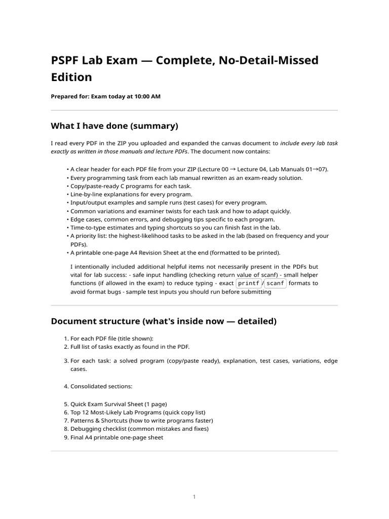 PSPF Lab Exam - Detailed Notes & Solved Programs | PDF | Computer ...