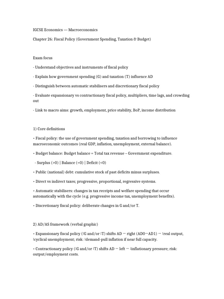 Chapter 26 - Fiscal Policy (Government Spending, Taxation & Budget ...