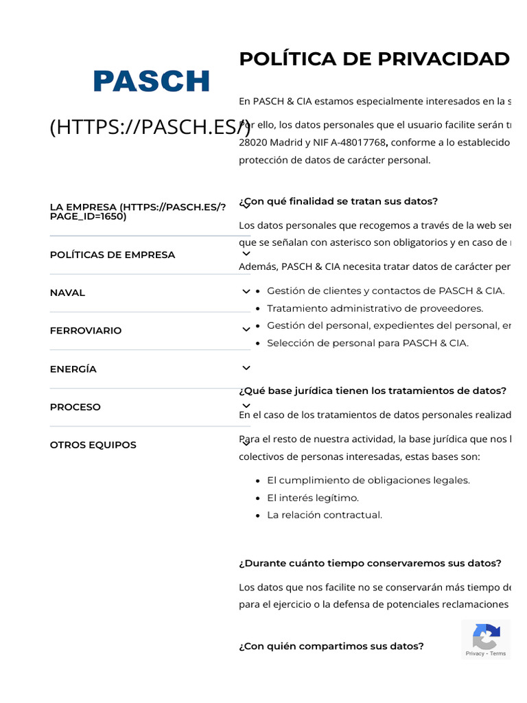 Política de Privacidad de PASCH & CIA | PDF | Política de privacidad ...
