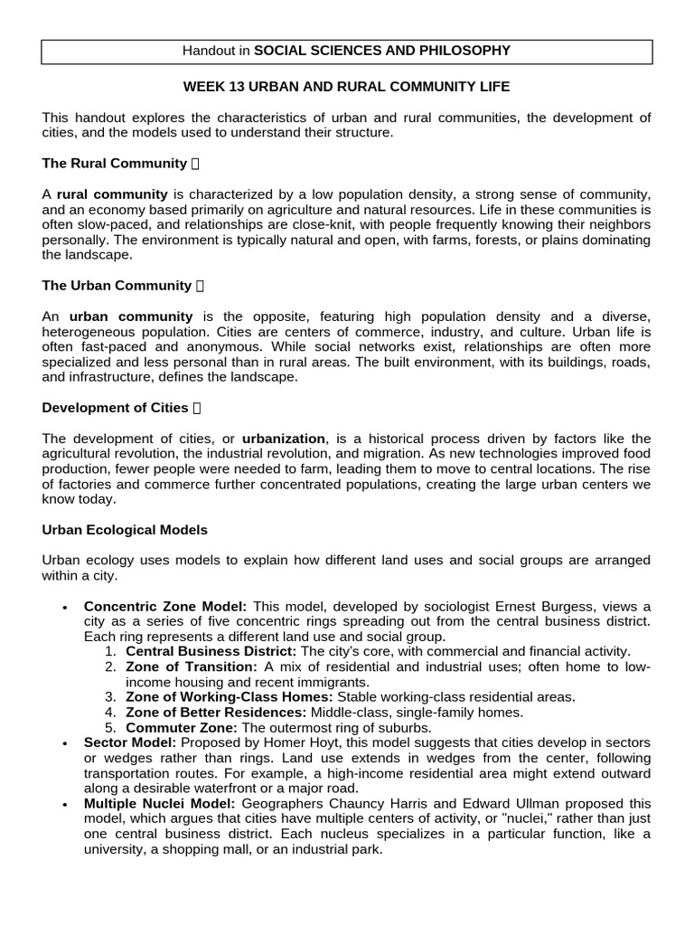 Rural and Community Life Handout | PDF | City | Land Use