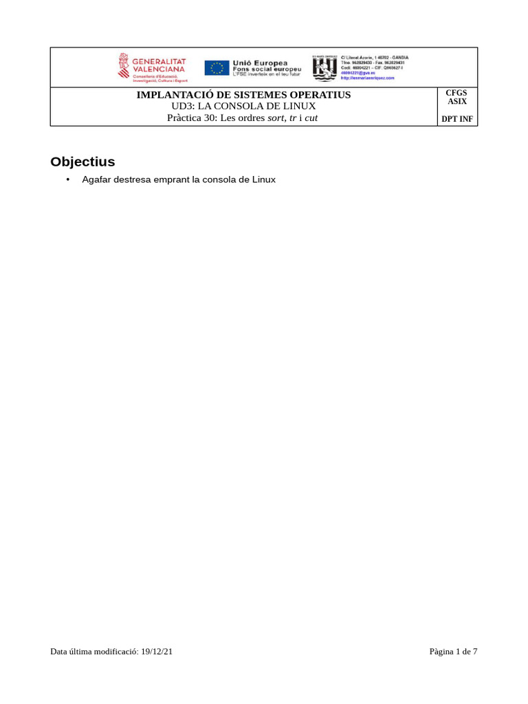 ASIX1 ISO UD3 Pràctica30 Sort TR Cut v21 Sol | PDF