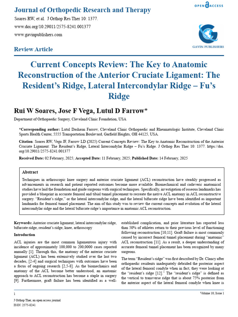 Current Concepts Review The Key To Anatomic Reconstruction of The ...