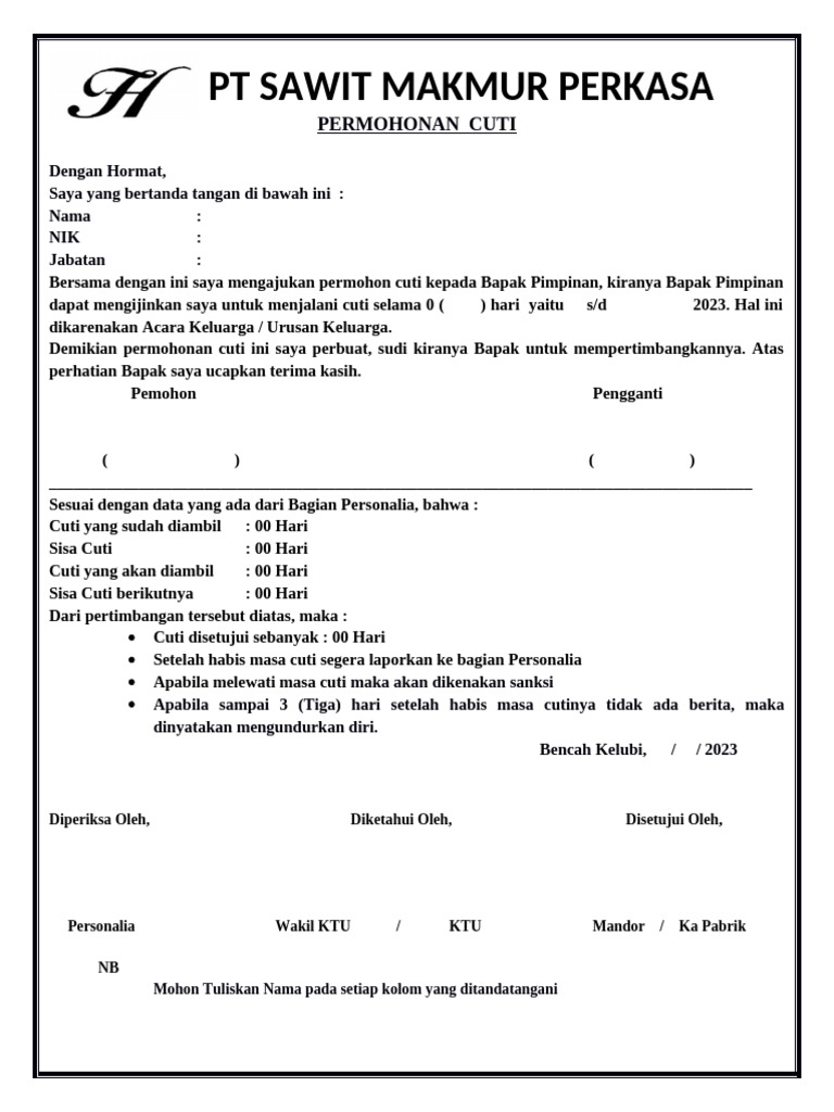 Form Surat Permohonan Cuti | PDF