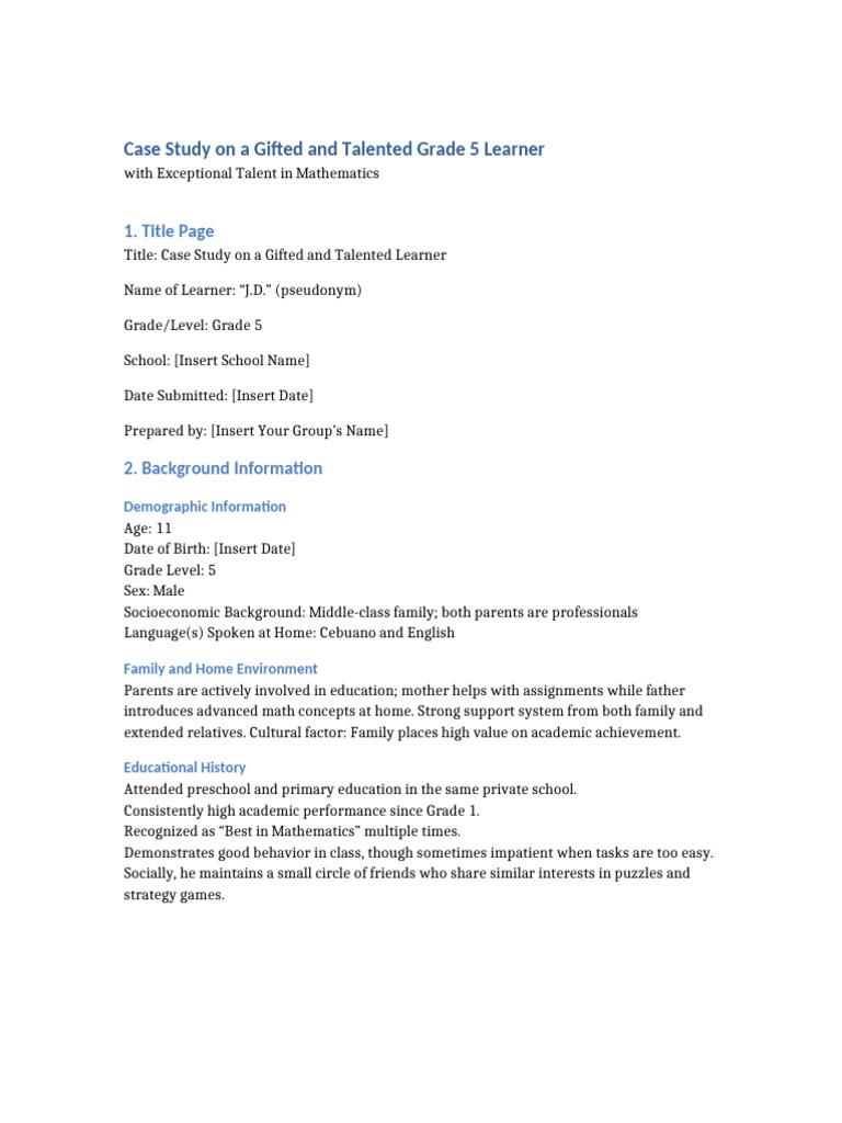 Case Study Grade5 Gifted | PDF | Intellectual Giftedness | Teaching ...