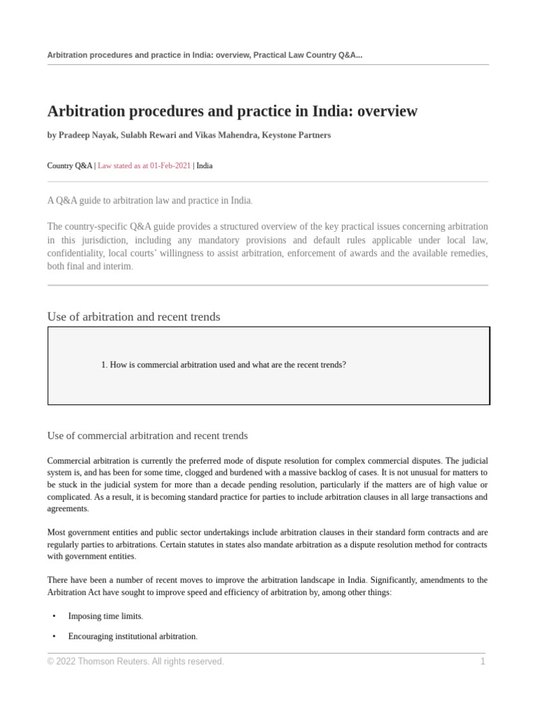 Arbitration Law Overview in India | PDF | Arbitration | Arbitral Tribunal