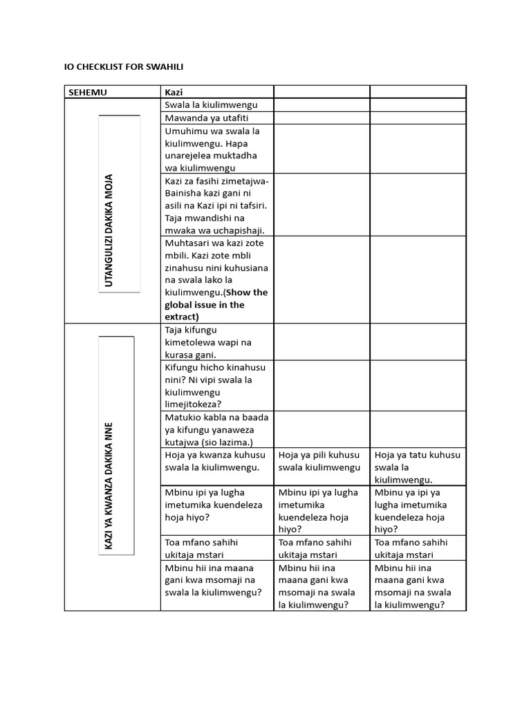 Io Checklist Swahili | PDF