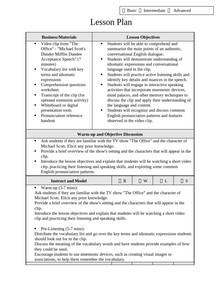 Lesson Plan - Speaking 3 | PDF | Reading Comprehension | Human ...