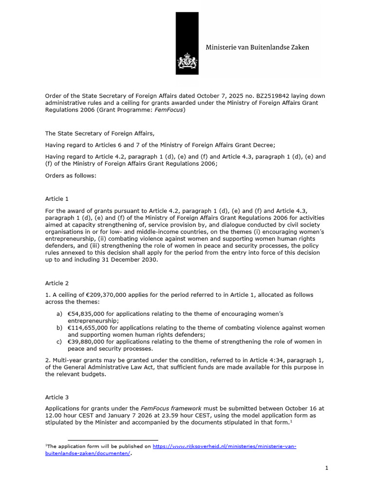 FemFocus Grant Regulations 2026-2030 | PDF | Policy | Development Aid