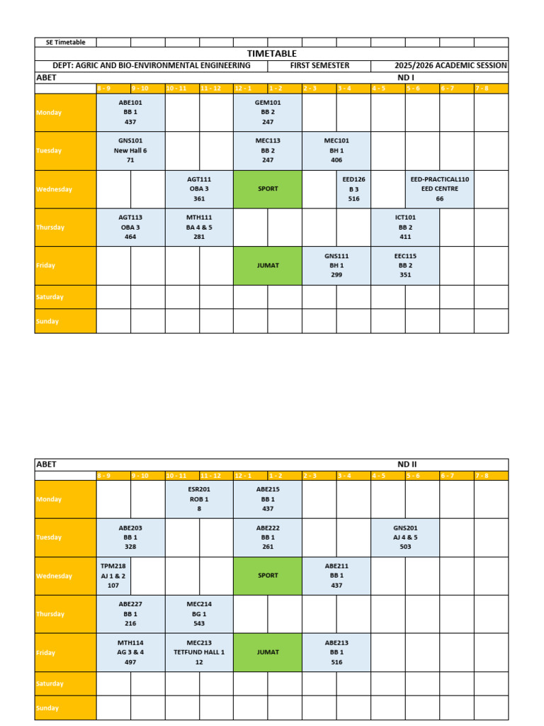 Main - Timetable - SE | PDF