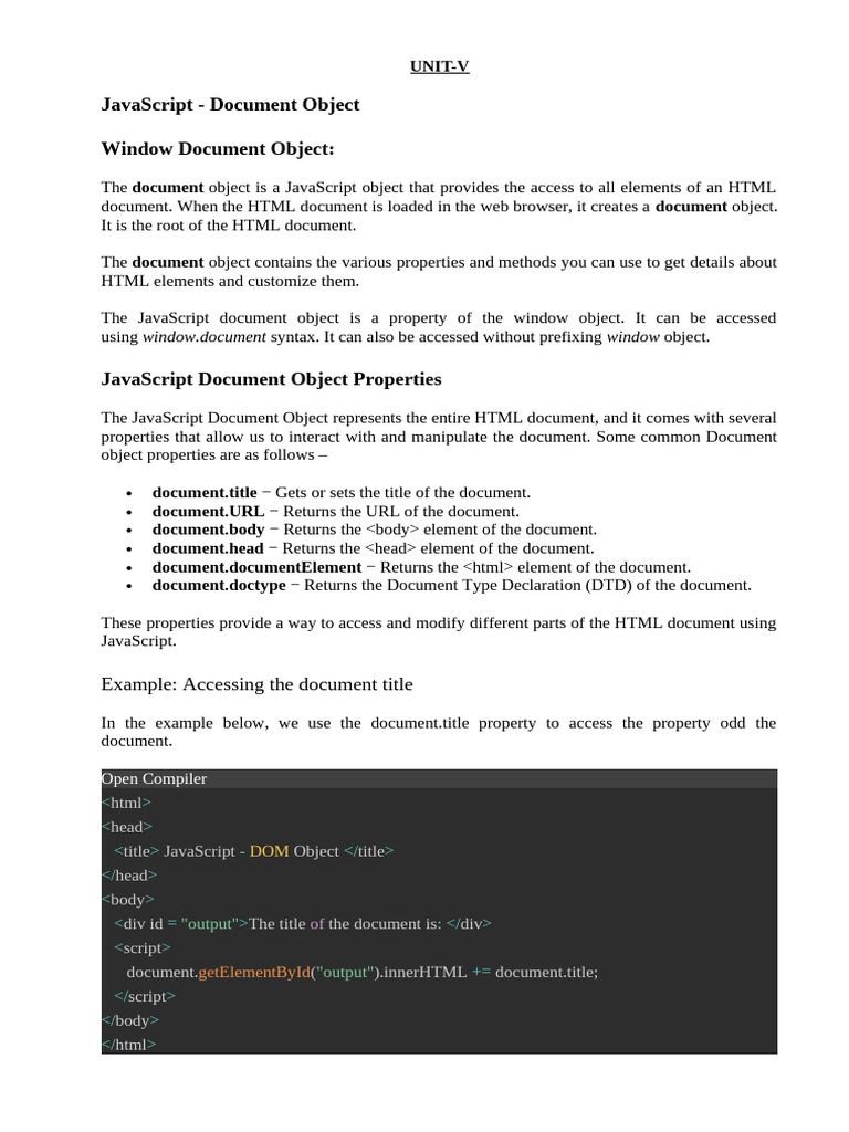 Unit V | PDF | Document Object Model | Software