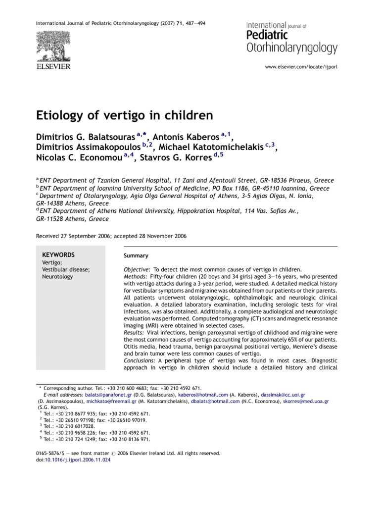 Etiology of Vertigo in Children | PDF | Vertigo | Neurology