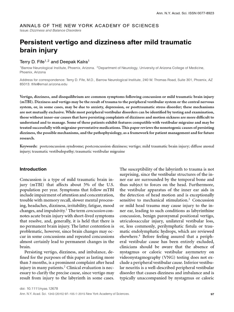 Persistent Vertigo and Dizziness After Mild Traumatic | PDF | Vertigo ...