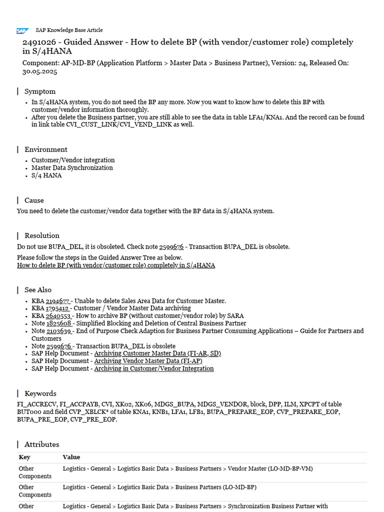 Delete Business Partner in S/4HANA | PDF | Logistics | Data
