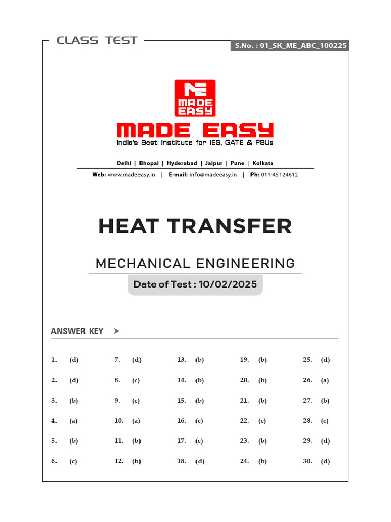 Heat Transfer Exam Answer Key | PDF | Branches Of Thermodynamics ...