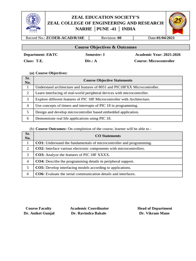 Course Objectives and Outcomes | PDF