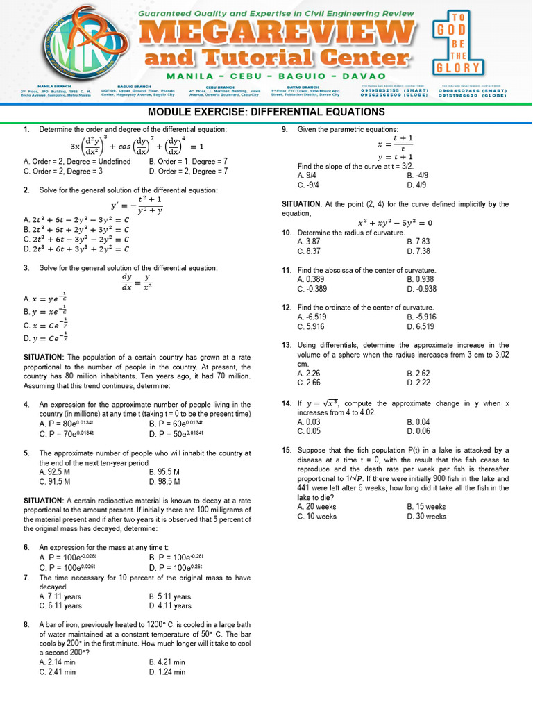 Differential Equations Practice Problems | PDF | Curvature | Equations