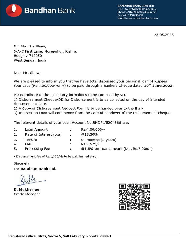 Bandhan Disbursement J.shaw | PDF