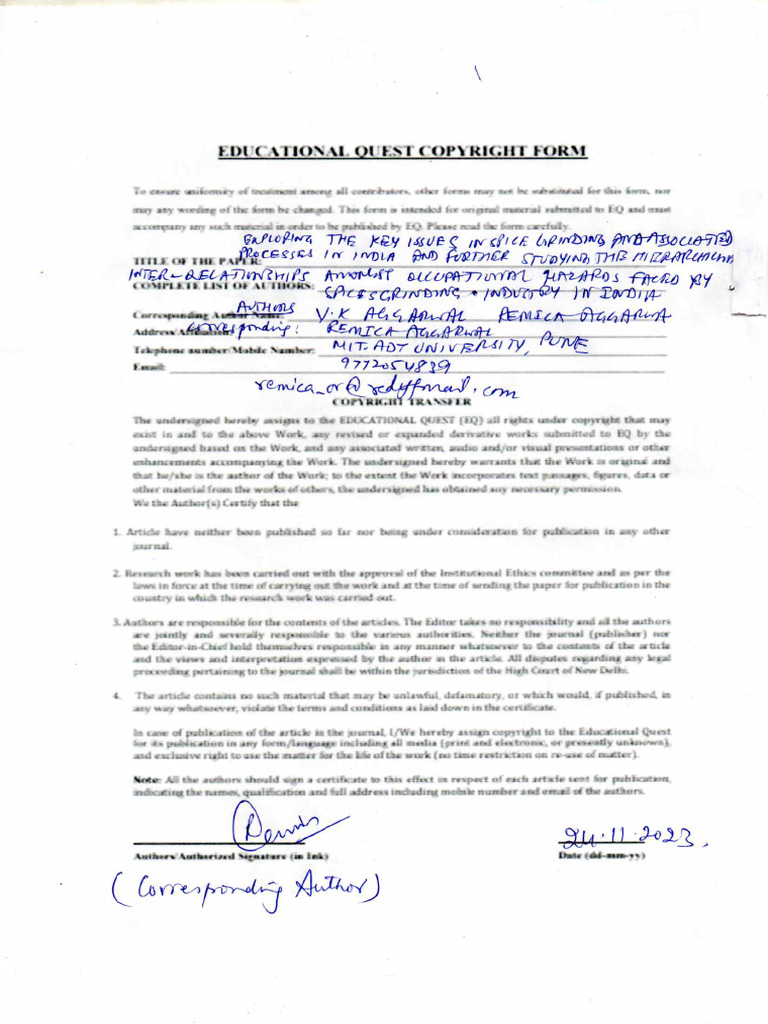 Cop Right Form - Eduquest | PDF