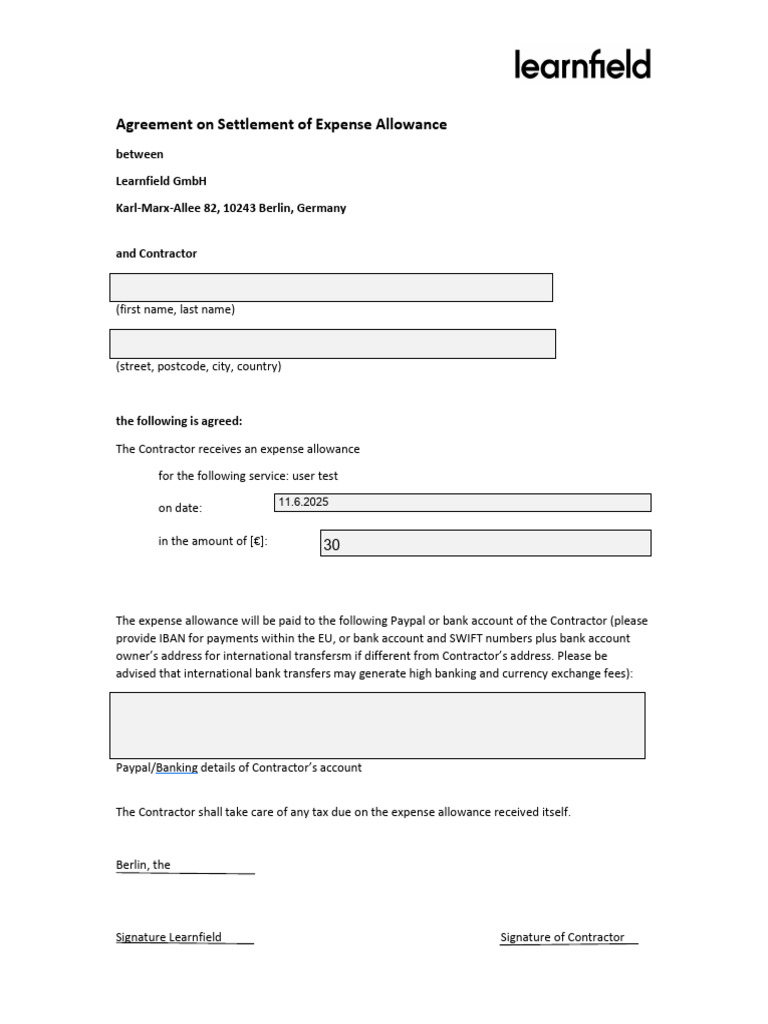 Expense Allowance Agreement Template | PDF
