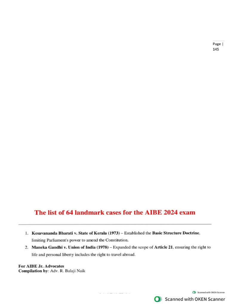 Landmark Cases AIBE | PDF | Justice | Crime & Violence