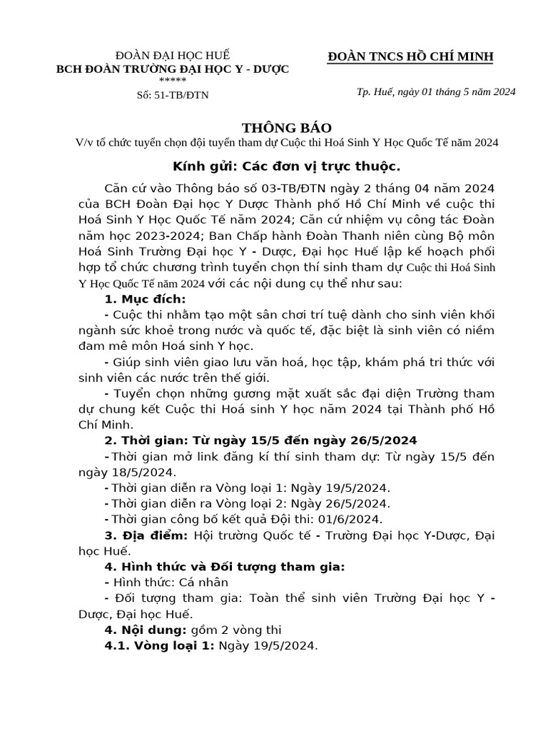 TBs51 Cuộc Thi Hóa Sinh Năm 2024 | PDF
